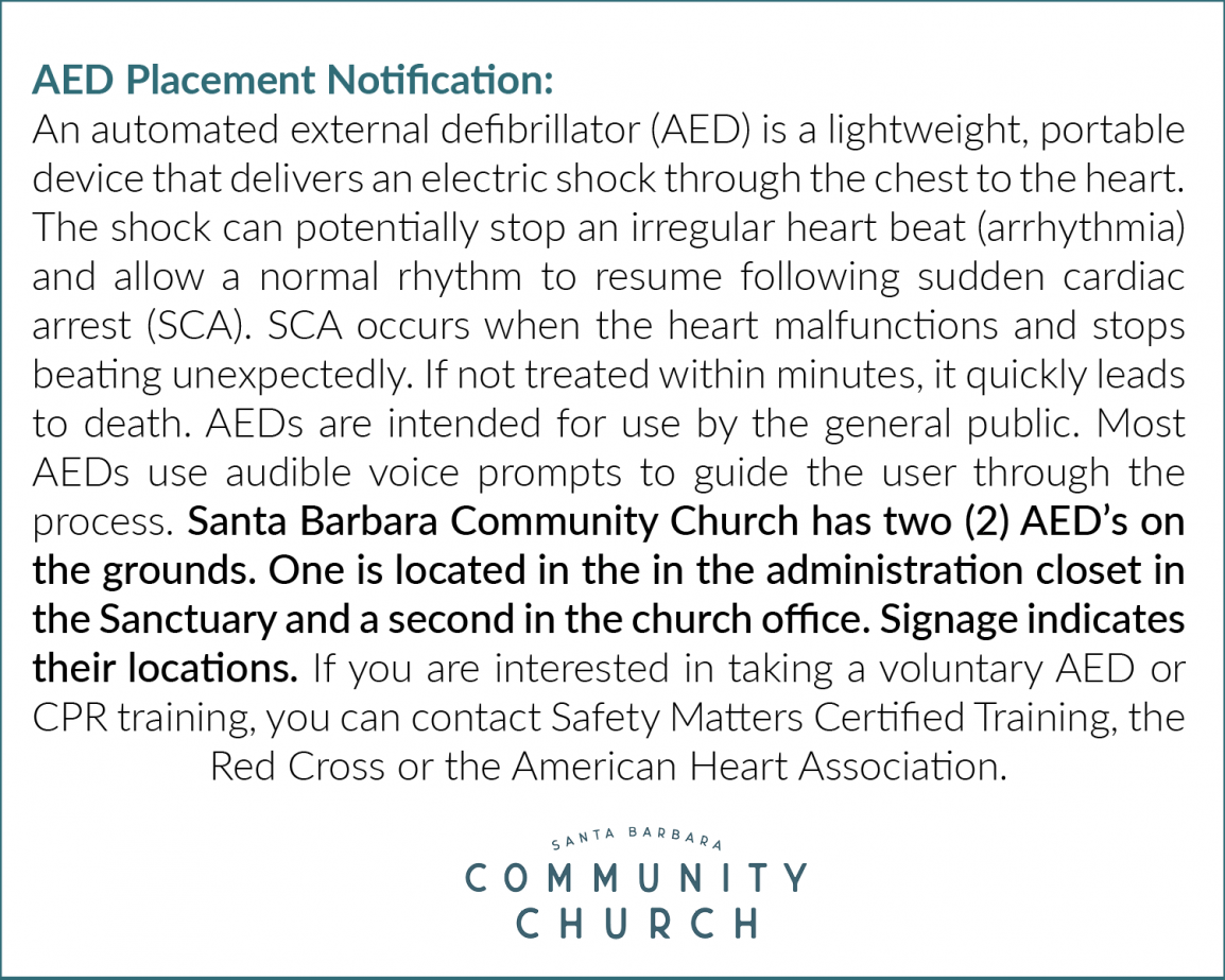 AED Safety Notice | Santa Barbara Community Church